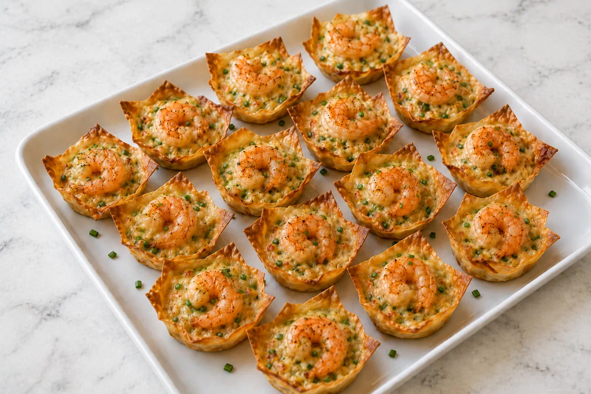 Crispy Shrimp Wonton Cups with Creamy Cheese Filling